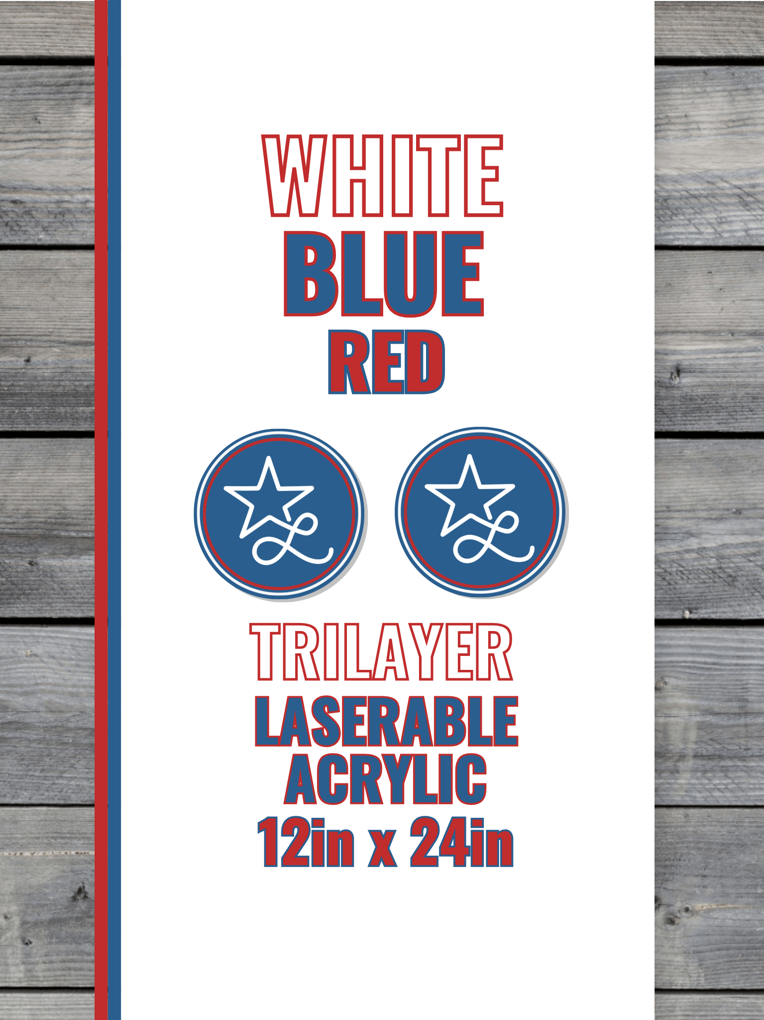 Acrylic: Red / White / Blue TriLayer Durra-Bull™ Laserable Panels (12 ...